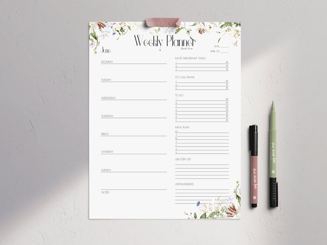 Botanical Weekly Planner Printable: Undated 12-month Bundle (US Letter ...