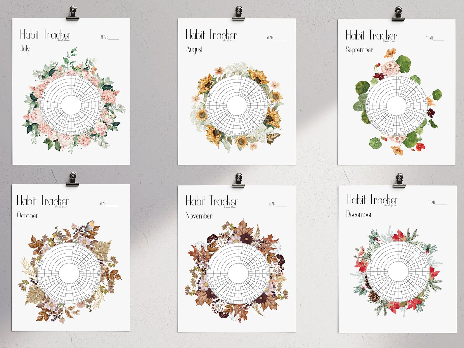 Botanical Habit Tracker: 12 Month Circle Planner (PDF Download) - Etsy