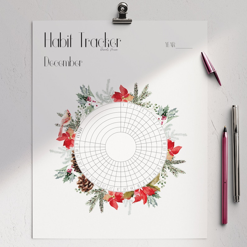 Botanical Habit Tracker: 12 Month Circle Planner (PDF Download) - Etsy