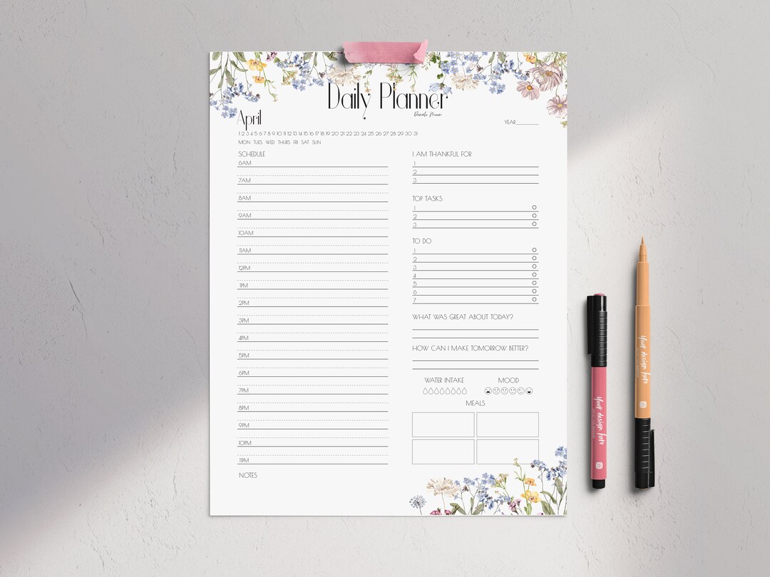 Botanical Daily Planner Printable: Undated, US Letter (digital Download ...