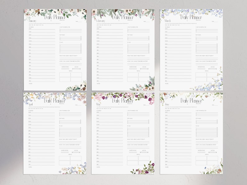 Botanical Daily Planner Printable: Undated, US Letter (digital Download ...