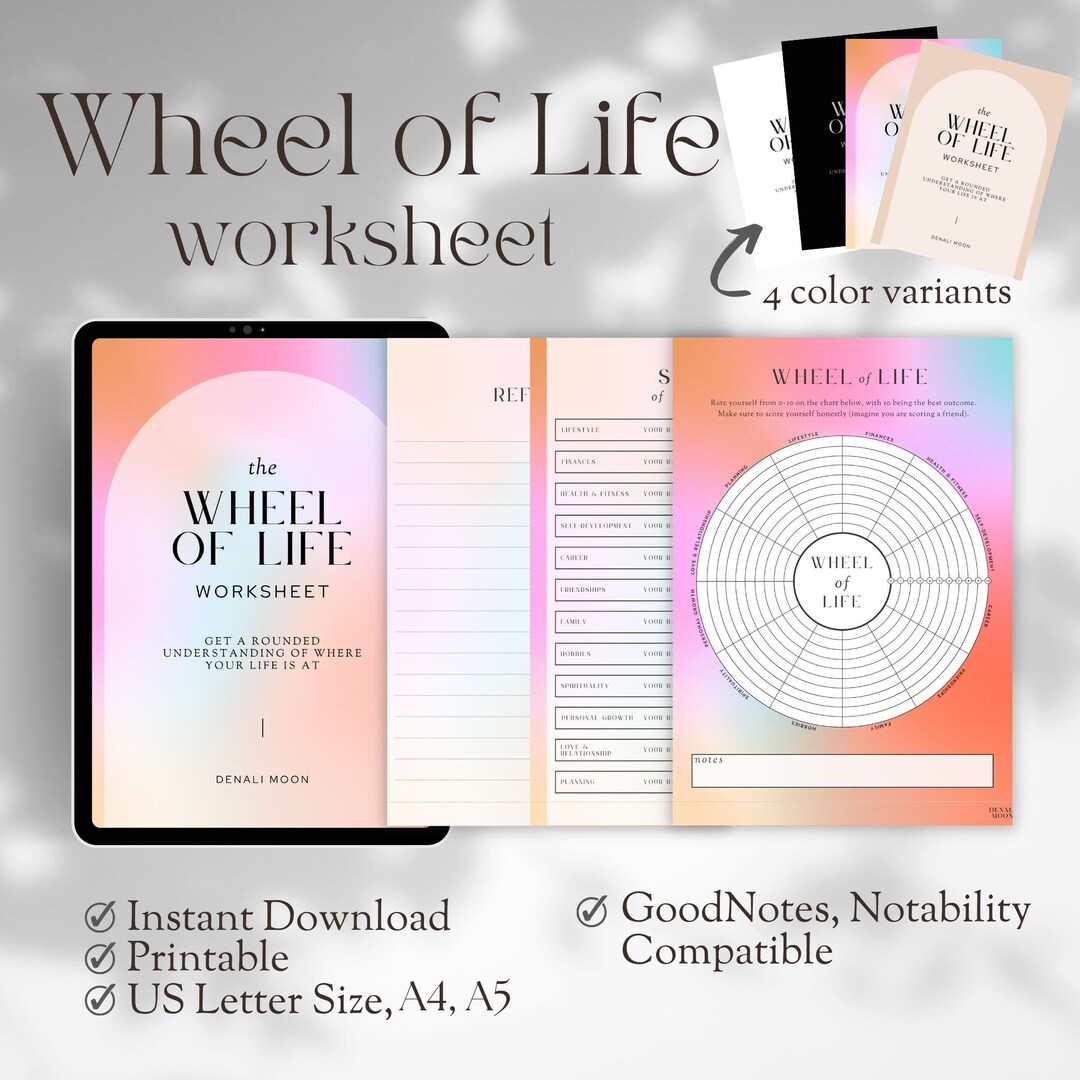 Wheel of Life Printable Worksheet, Pdf, Us Letter, A5, A4 - Etsy