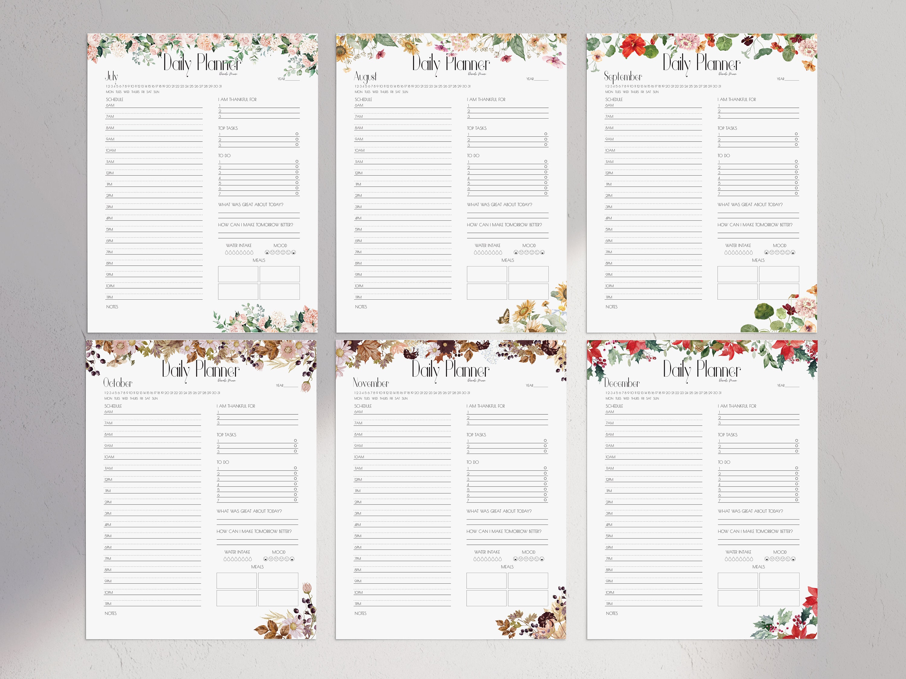 Botanical Daily Planner Printable: Undated, US Letter (digital Download ...