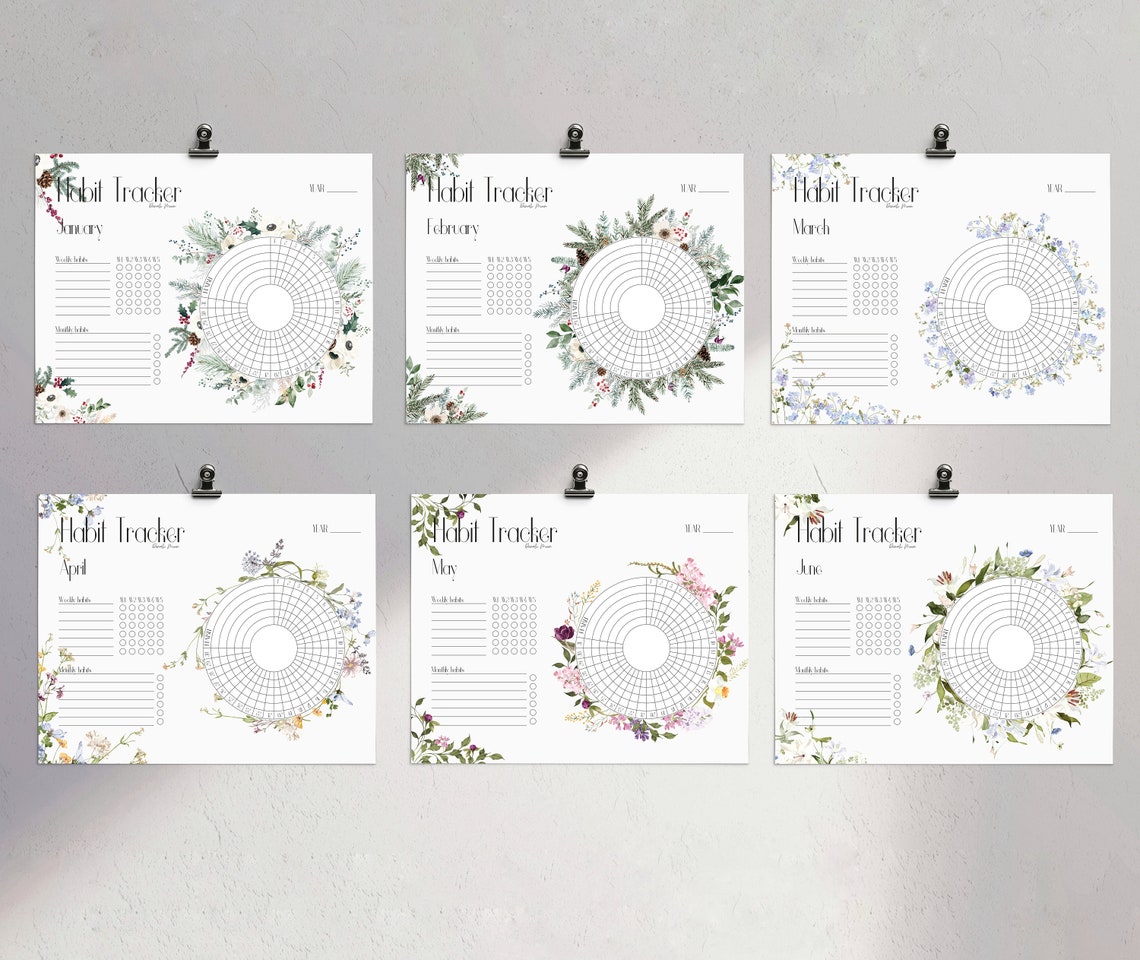 Habit Tracker Printable PDF 12 Month Circle Habit Planner Bundle ...