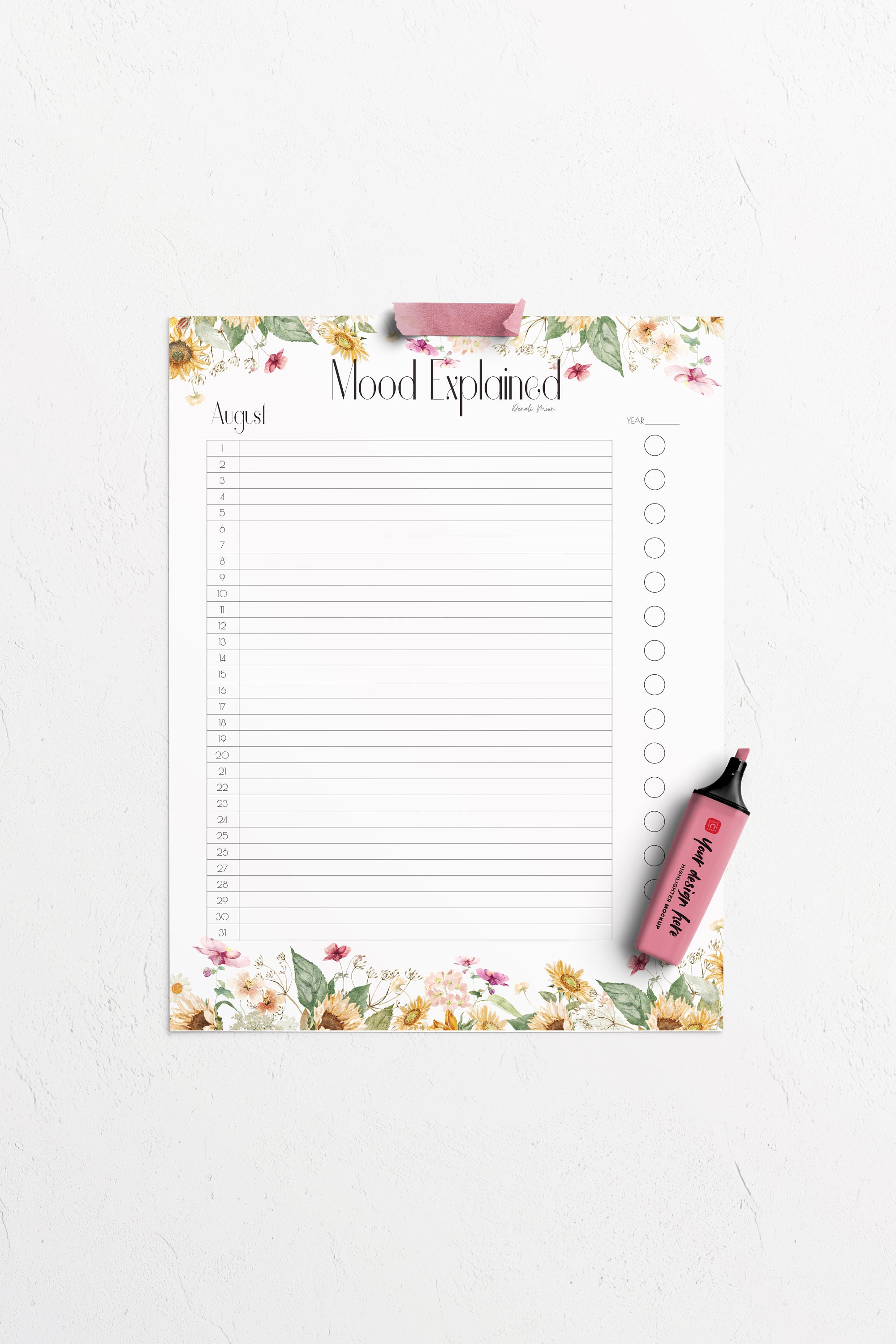 Monthly Mood Tracker Printable for Bullet Journal or Planner, Beautiful ...