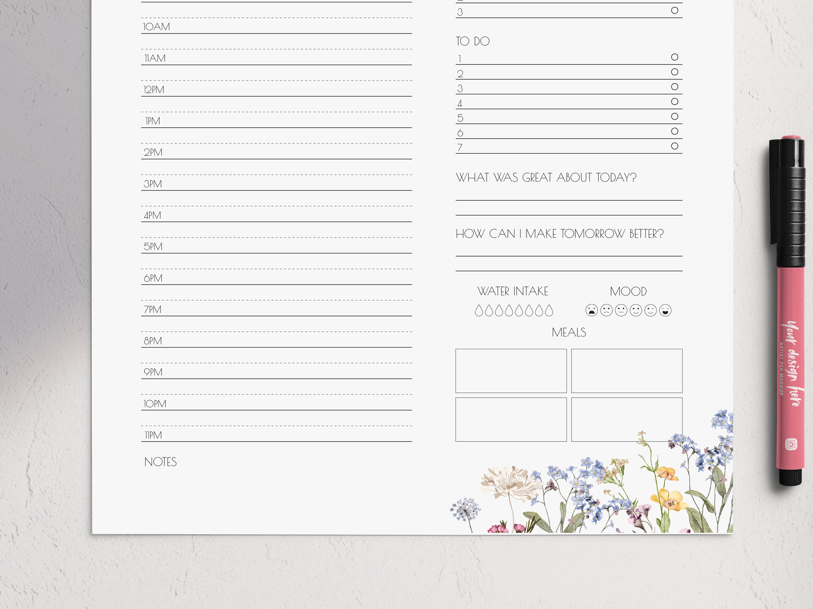 Botanical Daily Planner Printable: Undated, US Letter (digital Download ...