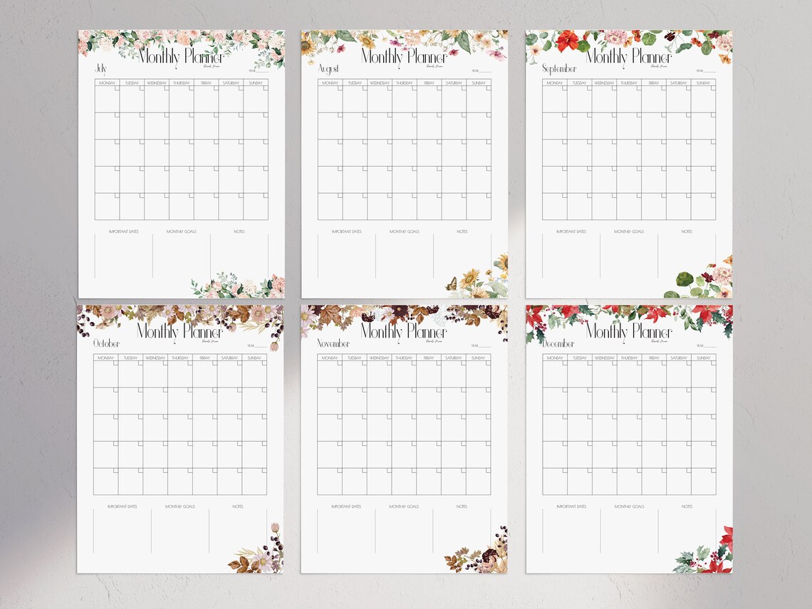 Monthly Planner Printable PDF Undated 12 Months Monthly Planner Bundle ...