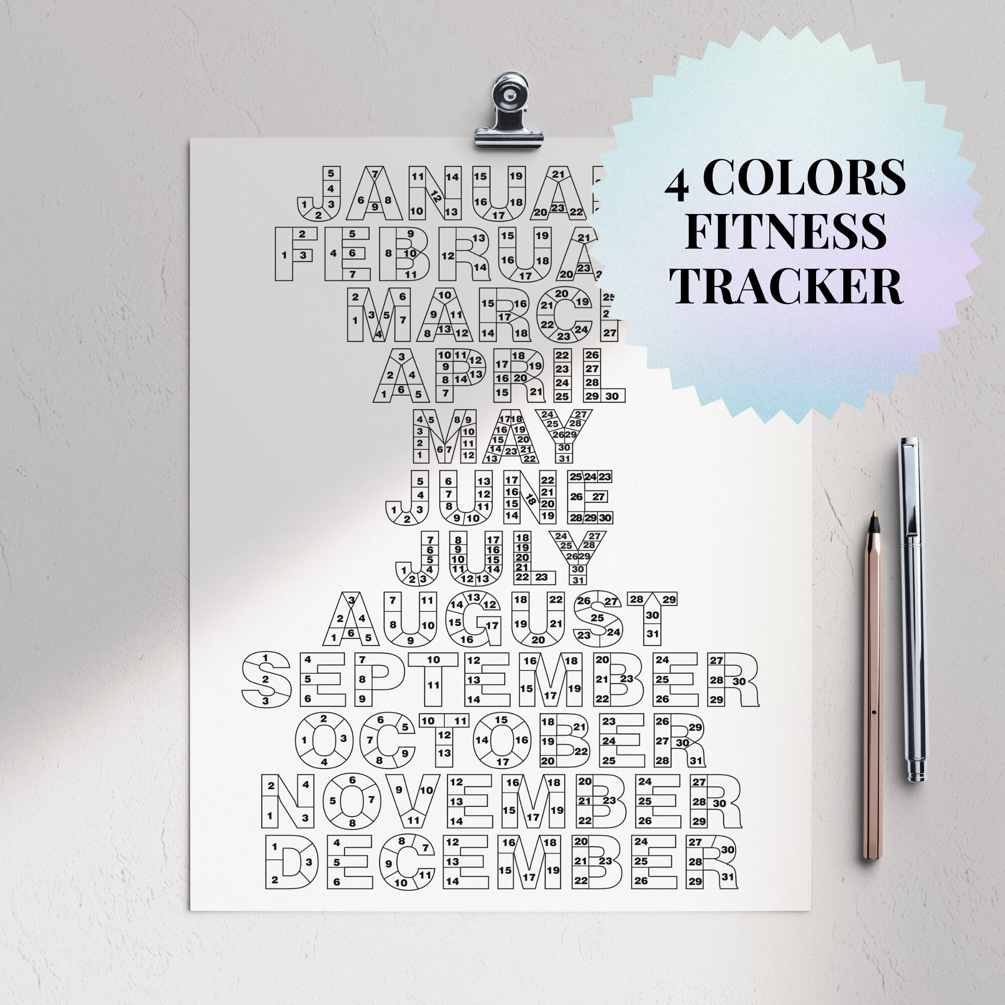 Workout Tracker, Fitness Habit Tracker, Wellness Tracker, Months ...
