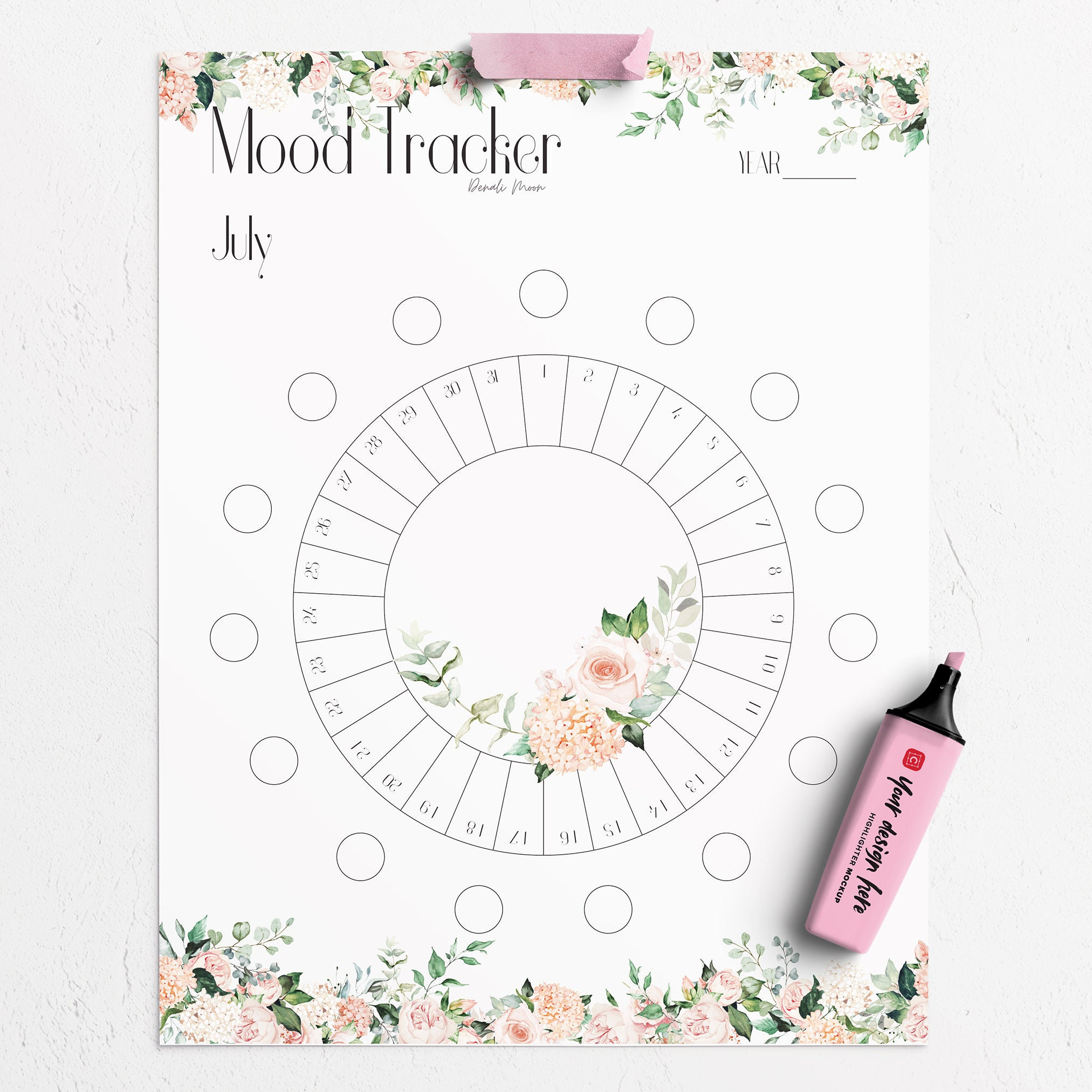 Monthly Mood Tracker Printable for Bullet Journal or Planner, Beautiful ...