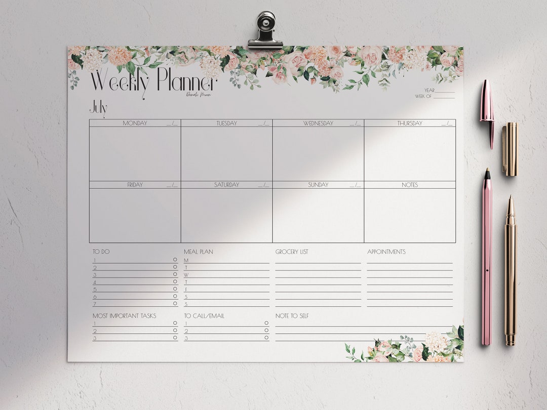 Botanical Weekly Planner Printable: Undated 12-month Bundle (US Letter ...