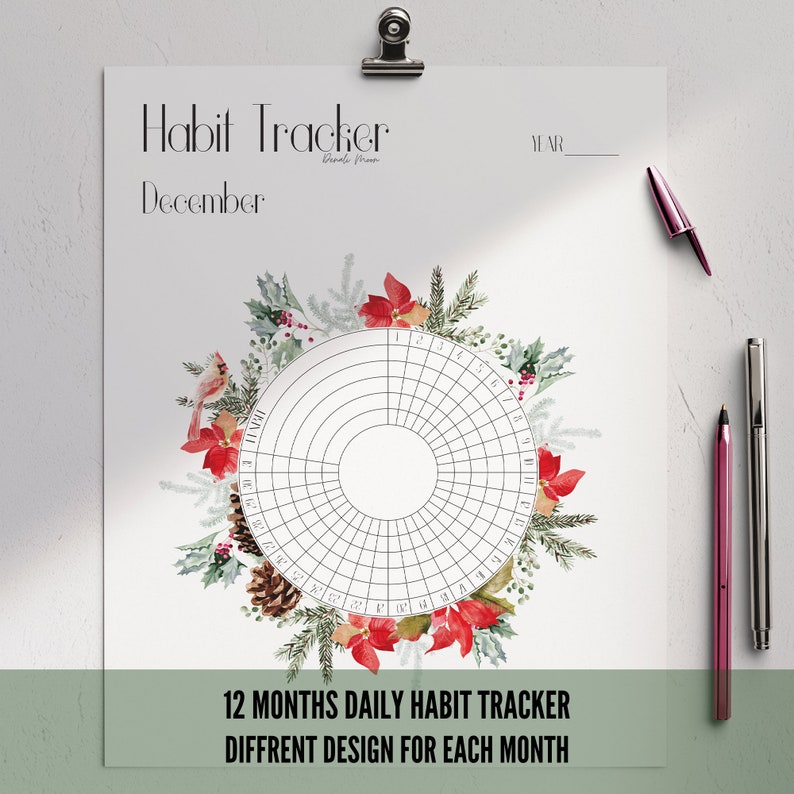 Botanical Habit Tracker: 12 Month Circle Planner (PDF Download) - Etsy