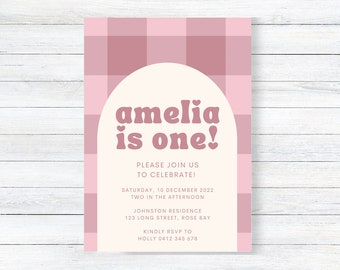 Gingham Birthday Invitation - Etsy
