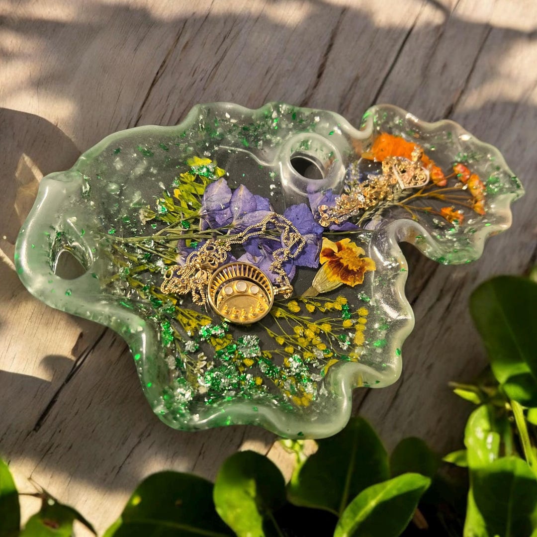 Enchanting Handcrafted Glow in the Dark Jewelry Dish, Abstract Leaf ...