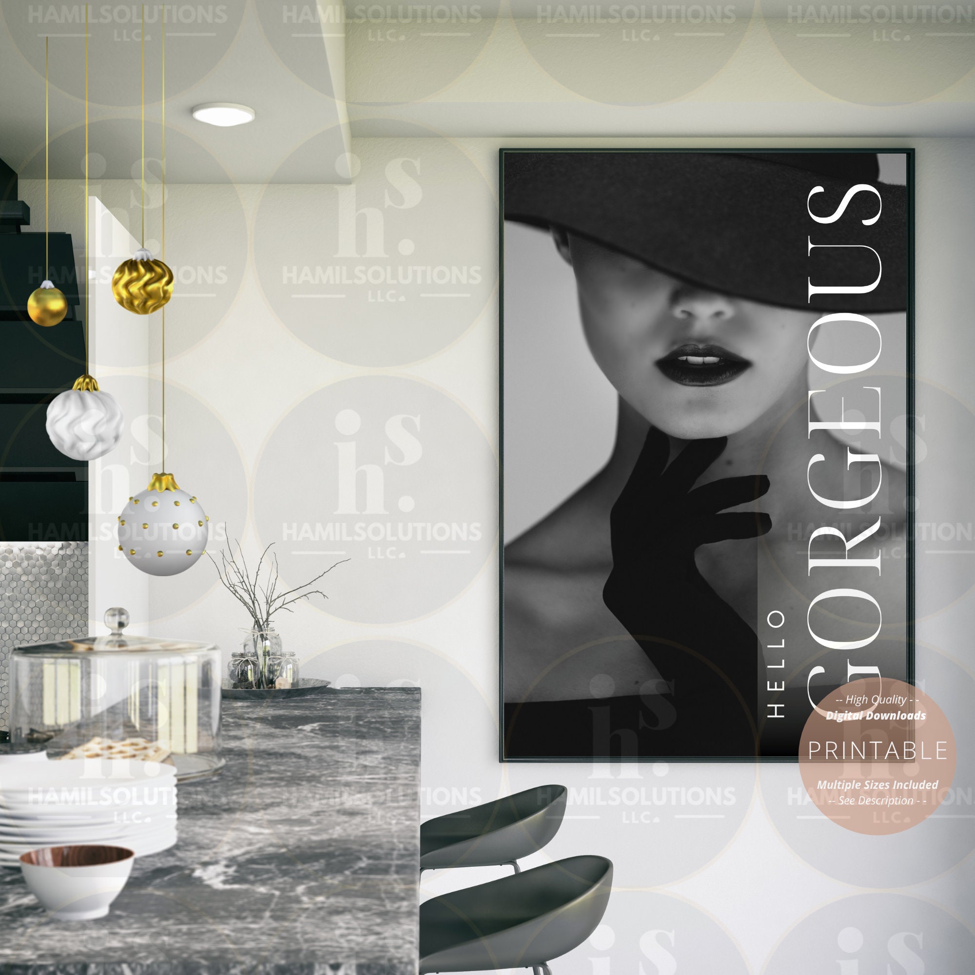 Hello Gorgeous Beautiful Black and White Wall Art / Modern Fashion Wall ...