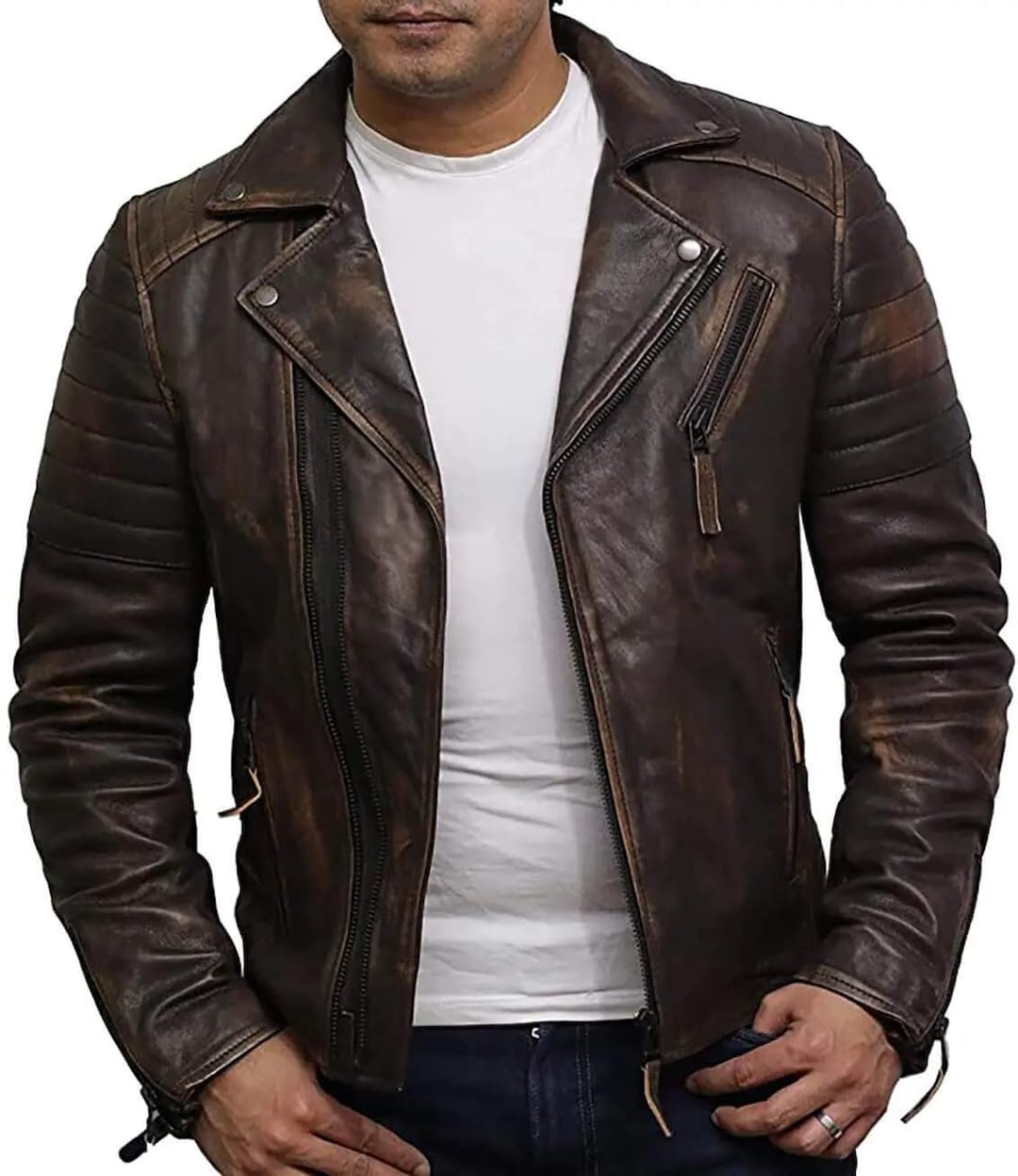 Herren Vintage B Leder Cafe Racer Jacke Herren Biker Style Schwarz ...