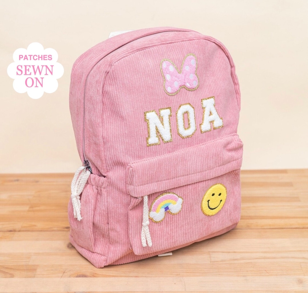 Custom Kids Backpack With Corduroy Material and Fun Patches - Perfect ...