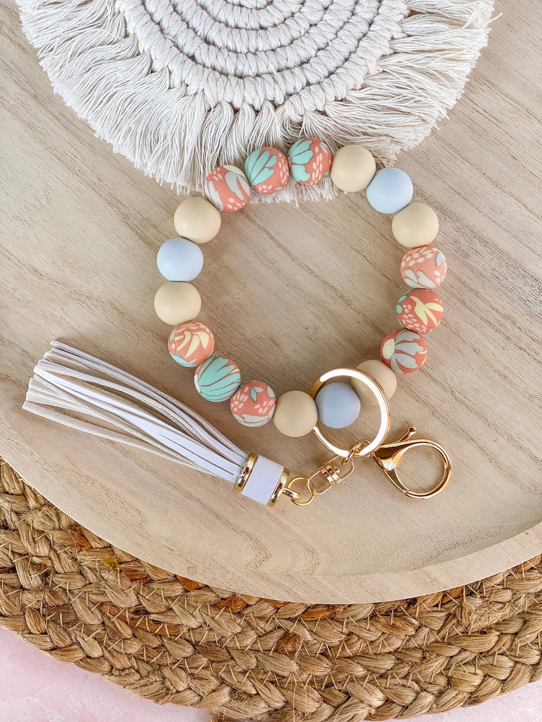 Keychain Wristlet Wristlet Beaded Keychain Keychain Ring - Etsy