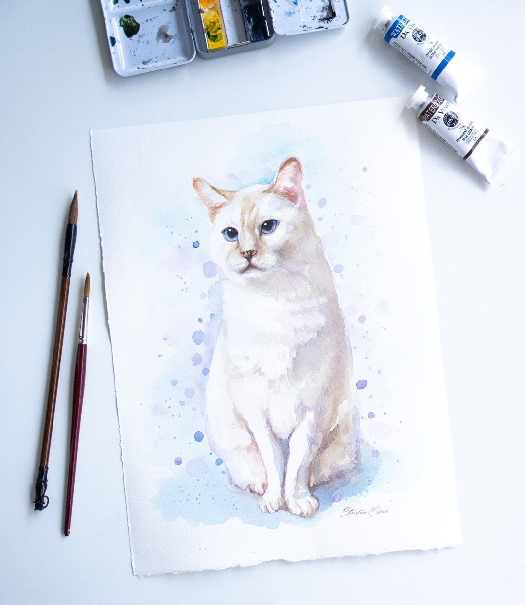 Hand Painted Cat Portrait, Custom White Cat Painting From Photo, Mother ...