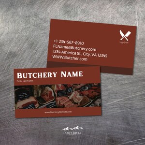 Butcher Shop Business Card Template: Editable Meat Shop Branding - Etsy