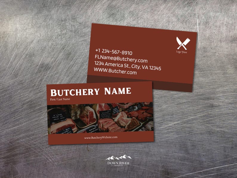 Butcher Shop Business Card Template: Editable Meat Shop Branding - Etsy