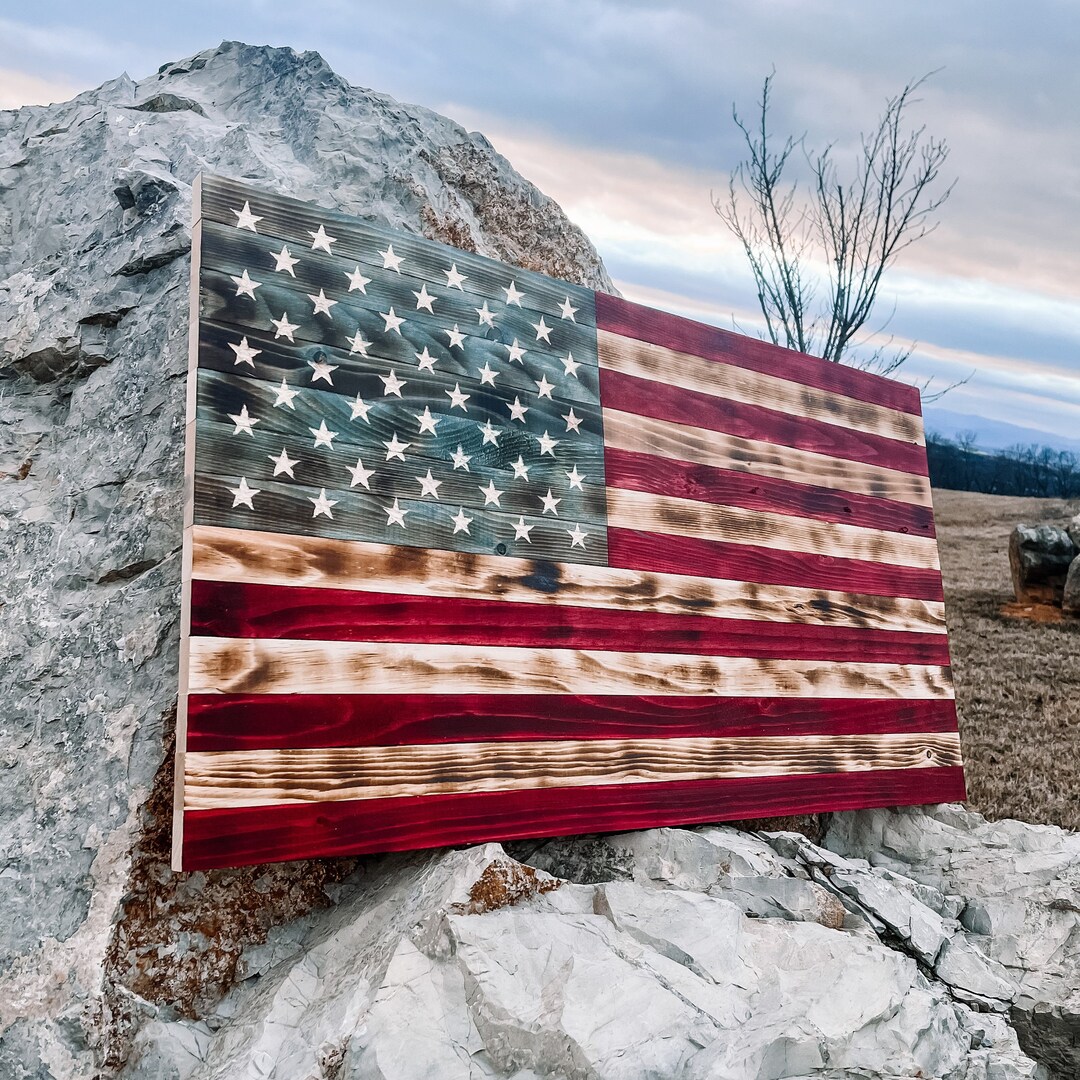 American Flag Laser Engraved and Torch Burnt Wood Ready-to-hang - Etsy