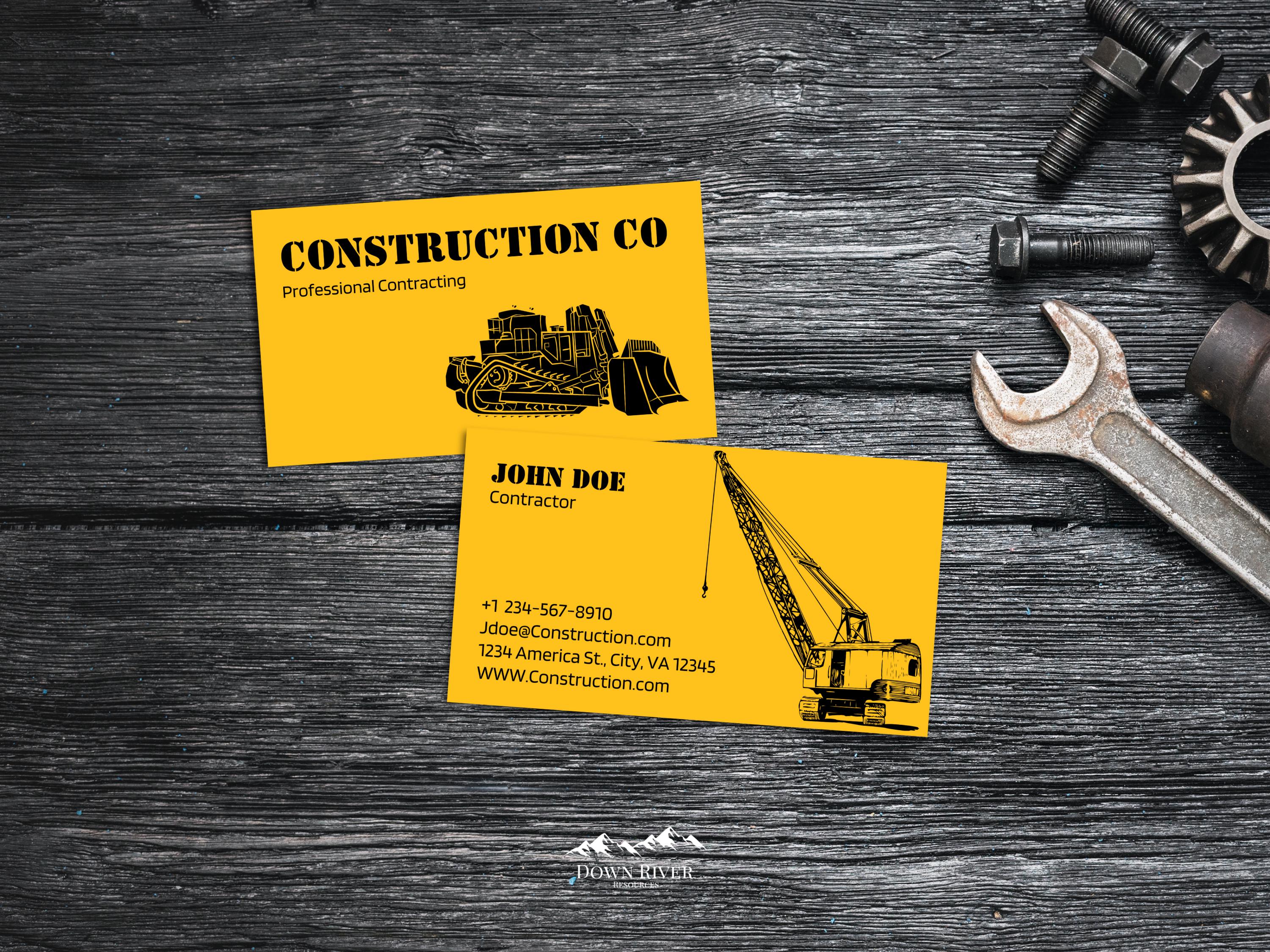 Construction Business Card Template Contractor Card Editable Builder ...