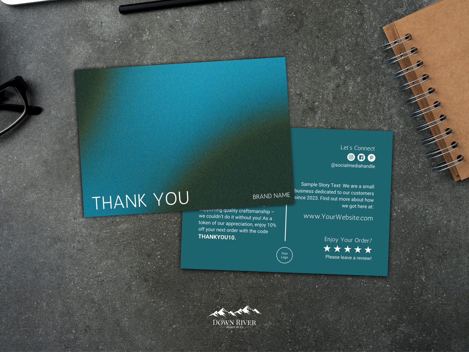 Editable Marine Gradient Thank You Card Template: Business Branding ...
