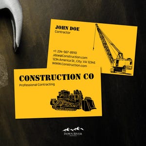 Construction Business Card Template: Editable Contractor Card (canva ...