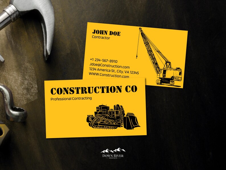 Construction Business Card Template: Editable Contractor Card (canva ...