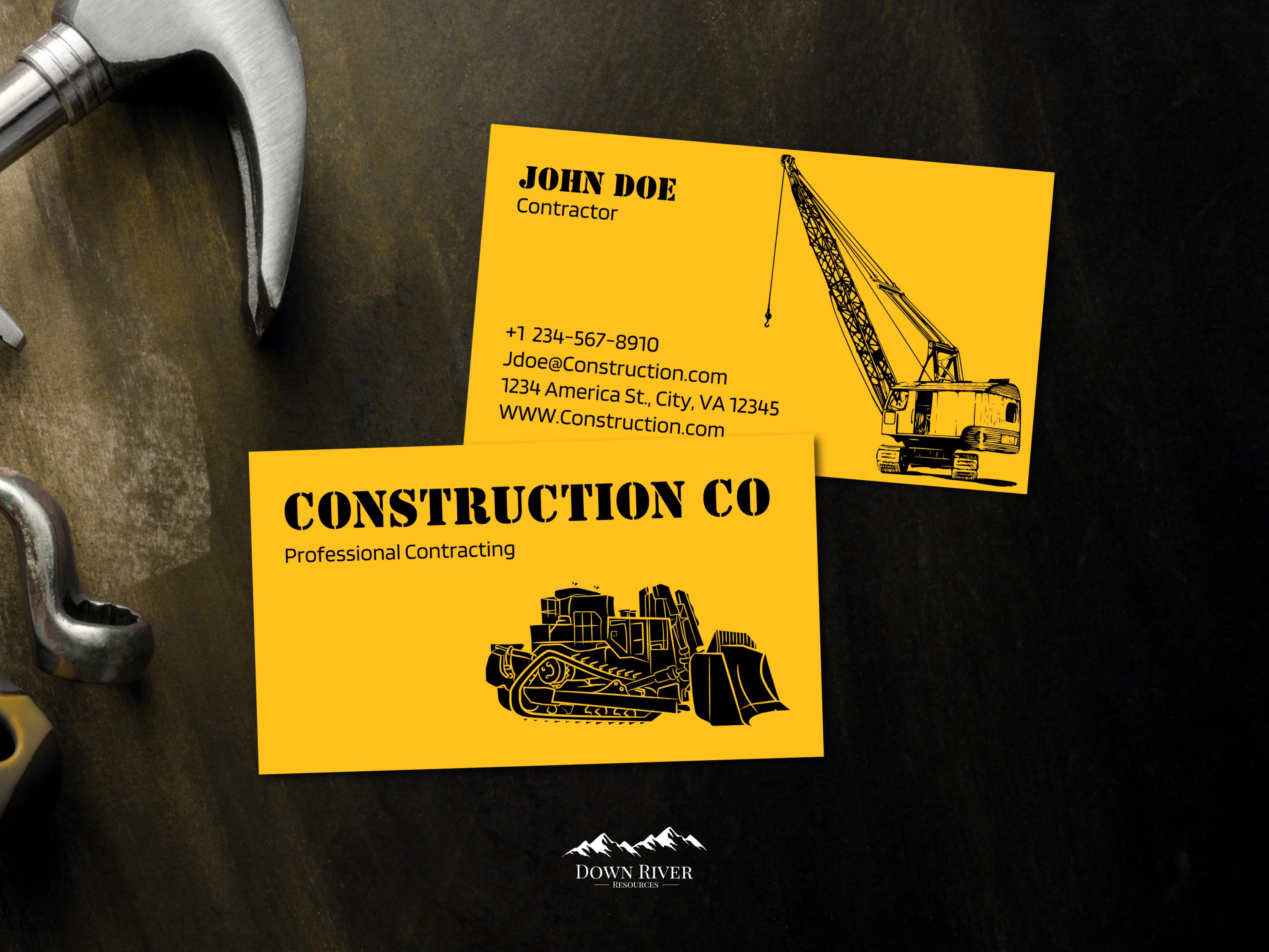 Construction Business Card Template Contractor Card Editable Builder ...