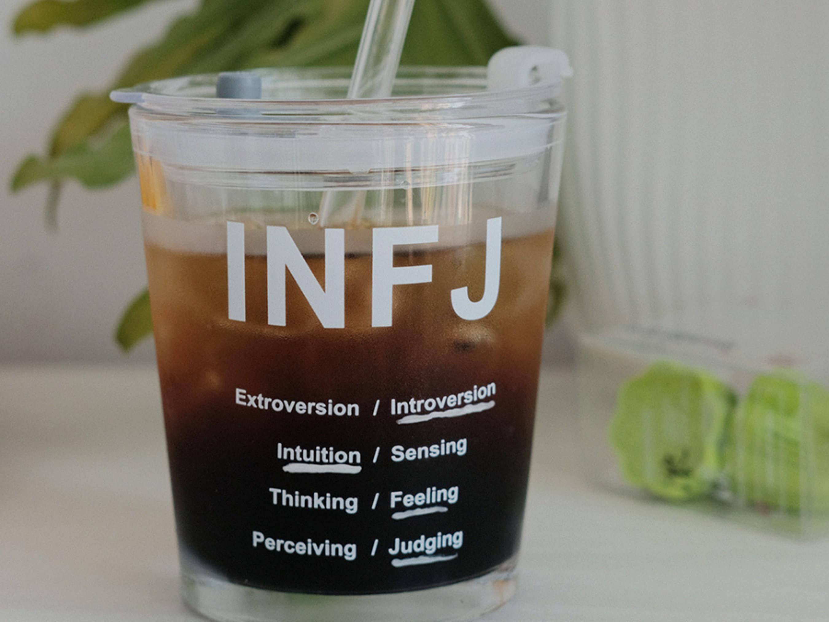 Crystal White Glass MBTI Mugs With Straw and Cup - Aesthetic Coffee Mug ...