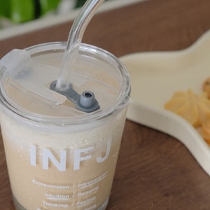 Crystal White Glass MBTI Mugs With Straw and Cup - Aesthetic Coffee Mug ...