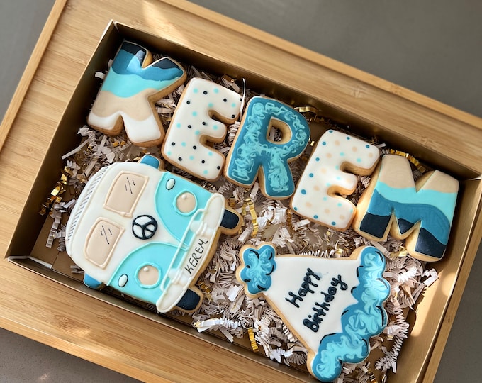 Personalized Birthday Cookies Box Gift. Vintage Van Cookie. Hand Made ...