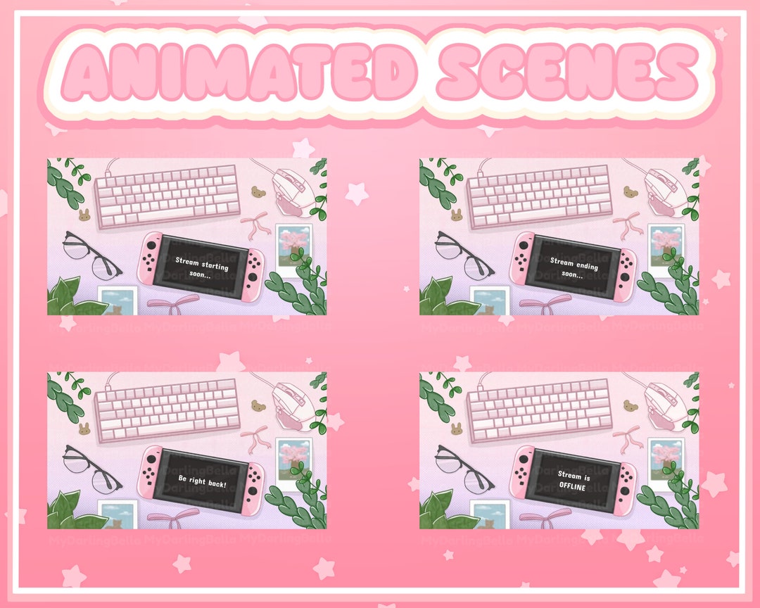 ANIMATED Pink Switch Gaming Setup Scenes Overlay - Starting, Ending ...