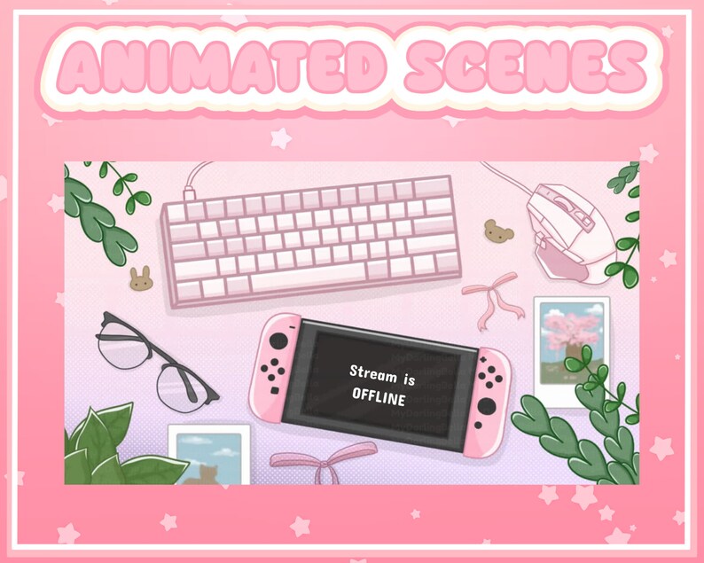 ANIMATED Pink Switch Gaming Setup Scenes Overlay Starting, Ending, BRB ...