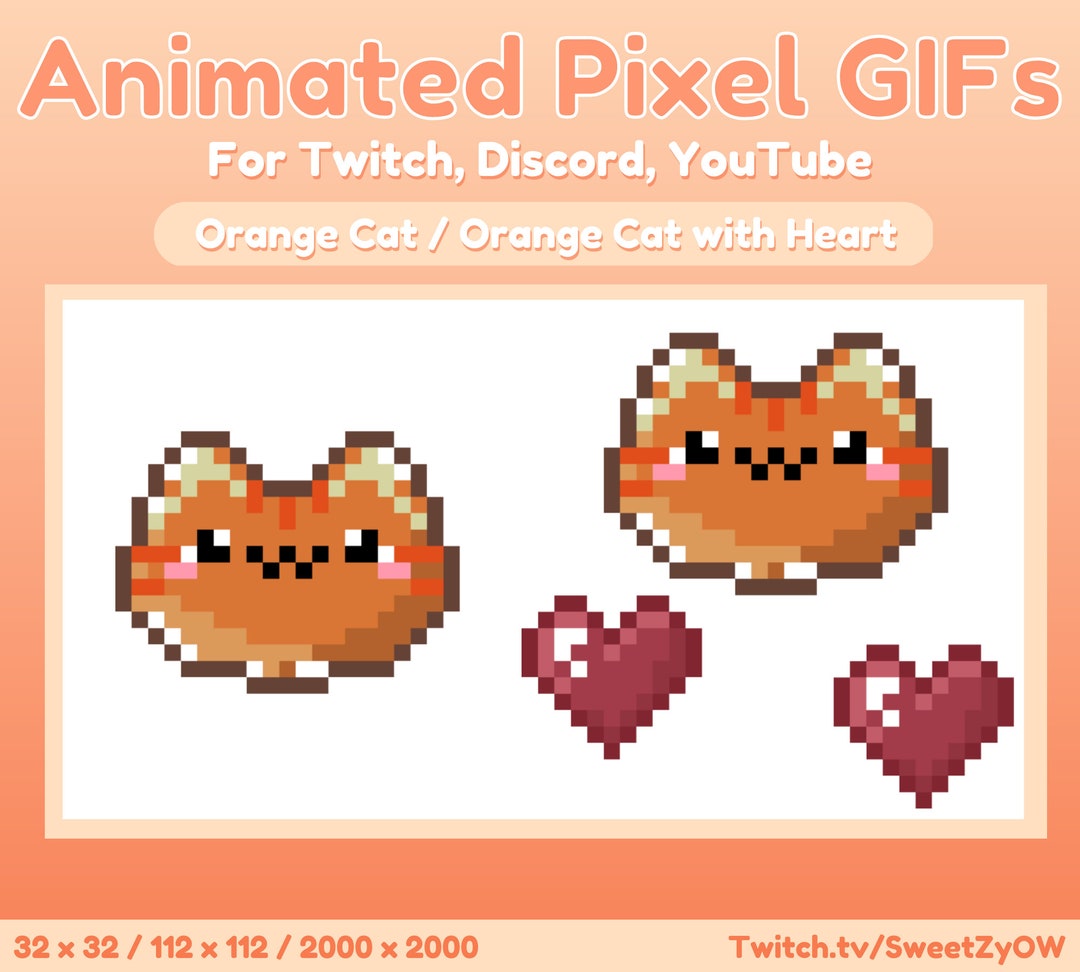 Orange Cat (one With Hearts!) Animated Pixel Gifs for Twitch, Streaming ...