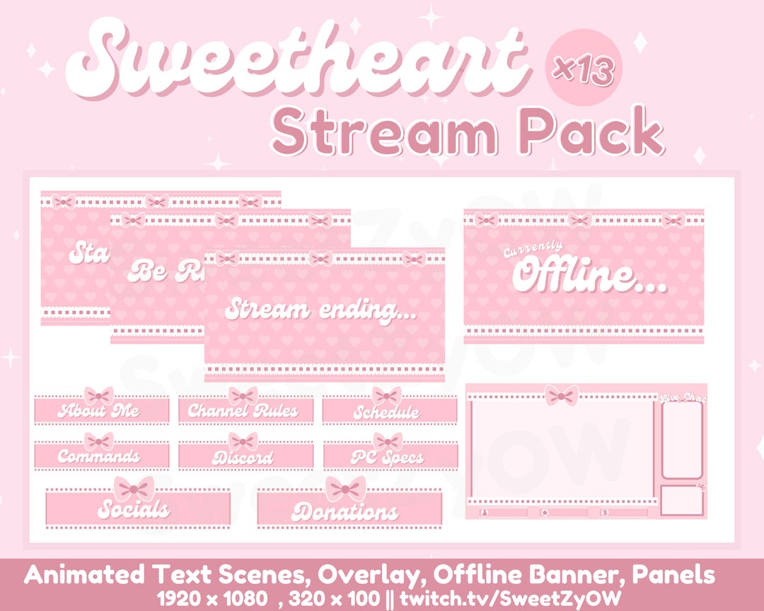 13 Piece Stream Pack Girly Pink Overlay, Offline Banner, Animated ...