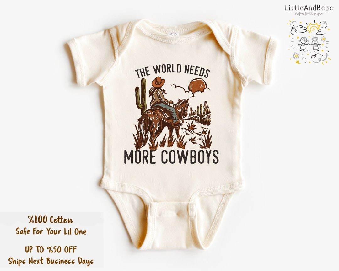 The World Needs More Cowboys Onesie, Retro Neutral Boho Cowboy Onesie ...