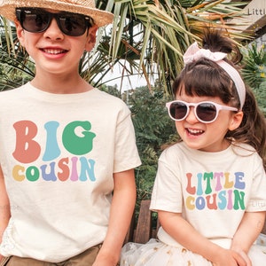 Big Cousin Little Cousin Shirts, Retro Matching Cousin Crew Shirts, Pregnancy Reveal, Neutral ...