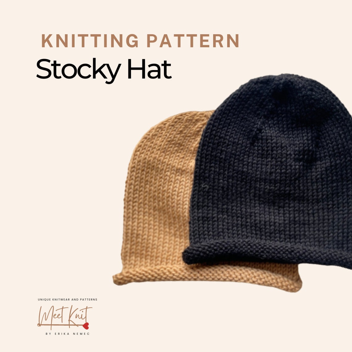 Easy Beginner Knitting Hat PDF Instant Download Pattern Adult Knit ...