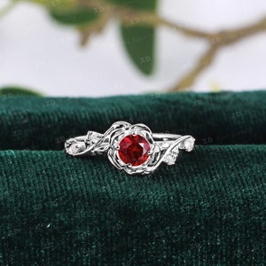 Rose Flower 5mm Ruby Engagement Ring,14k 18k Rose Gold Red Gemstone ...