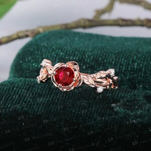 Rose Flower 5mm Ruby Engagement Ring,14k 18k Rose Gold Red Gemstone ...
