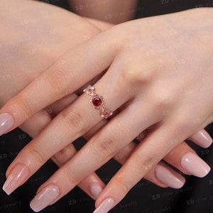 Rose Flower 5mm Ruby Engagement Ring,14k 18k Rose Gold Red Gemstone ...
