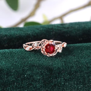 Rose Flower 5mm Ruby Engagement Ring,14k 18k Rose Gold Red Gemstone ...