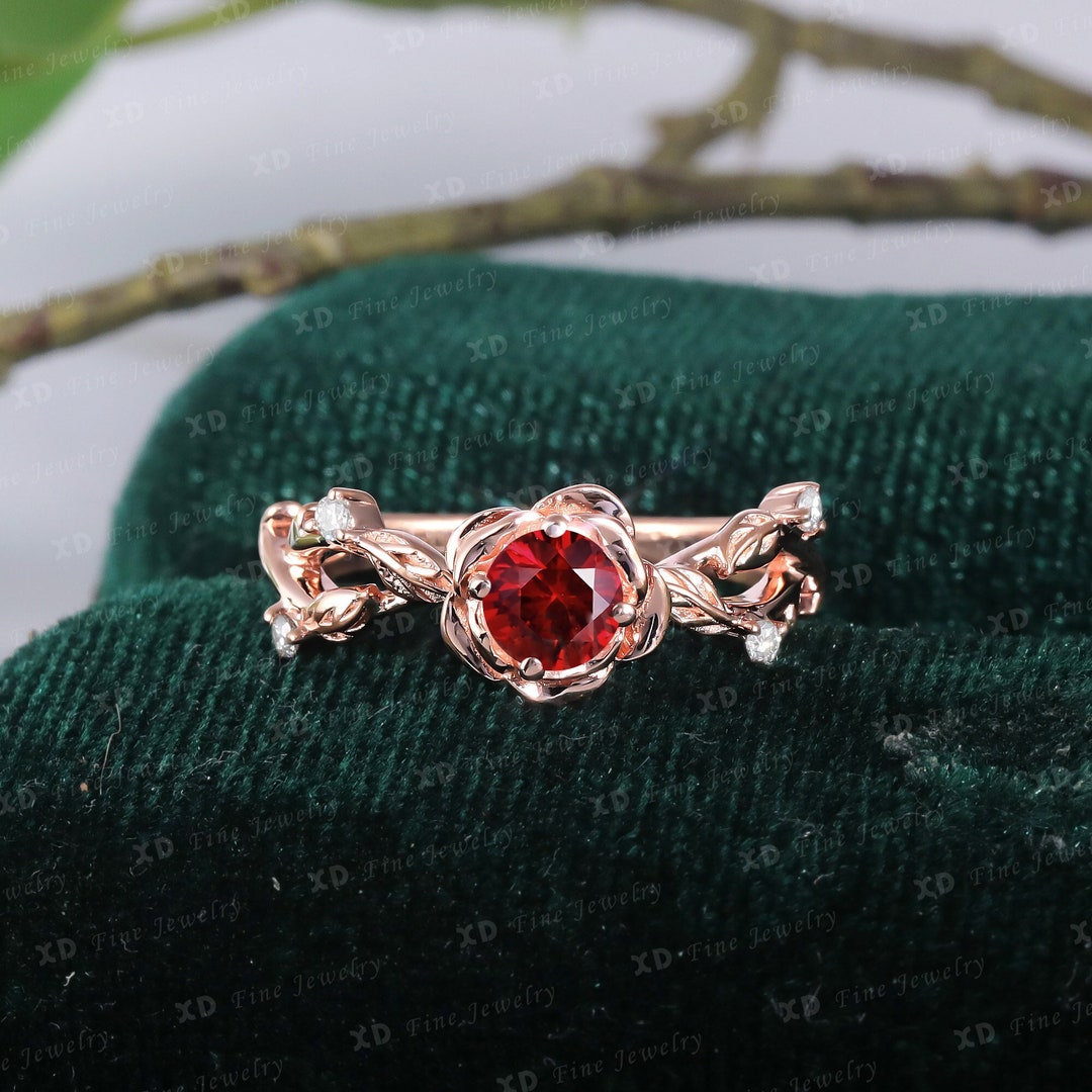 Rose Flower 5mm Ruby Engagement Ring,14k 18k Rose Gold Red Gemstone ...