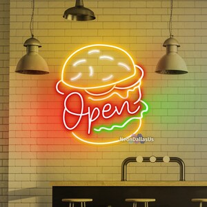 Custom Neon Sign BURGER Neon Open Sign LED Restaurant Sign Hamburger ...