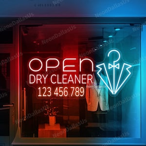 Dry Cleaner Open Neon Sign Dry Cleaning Laundry Led Sign Custom ...