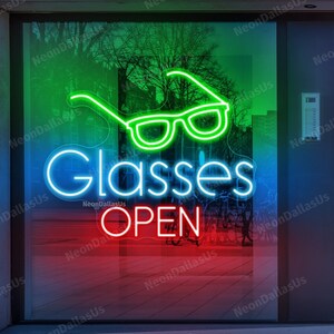 Glasses Neon Sign Glasses Open LED Sign Eyewear LED Light Eyeglasses ...