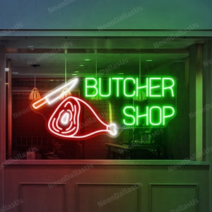 Butcher Neon Sign Butcher Shop Sign Butcher Shop LED Lights Decors Meat ...