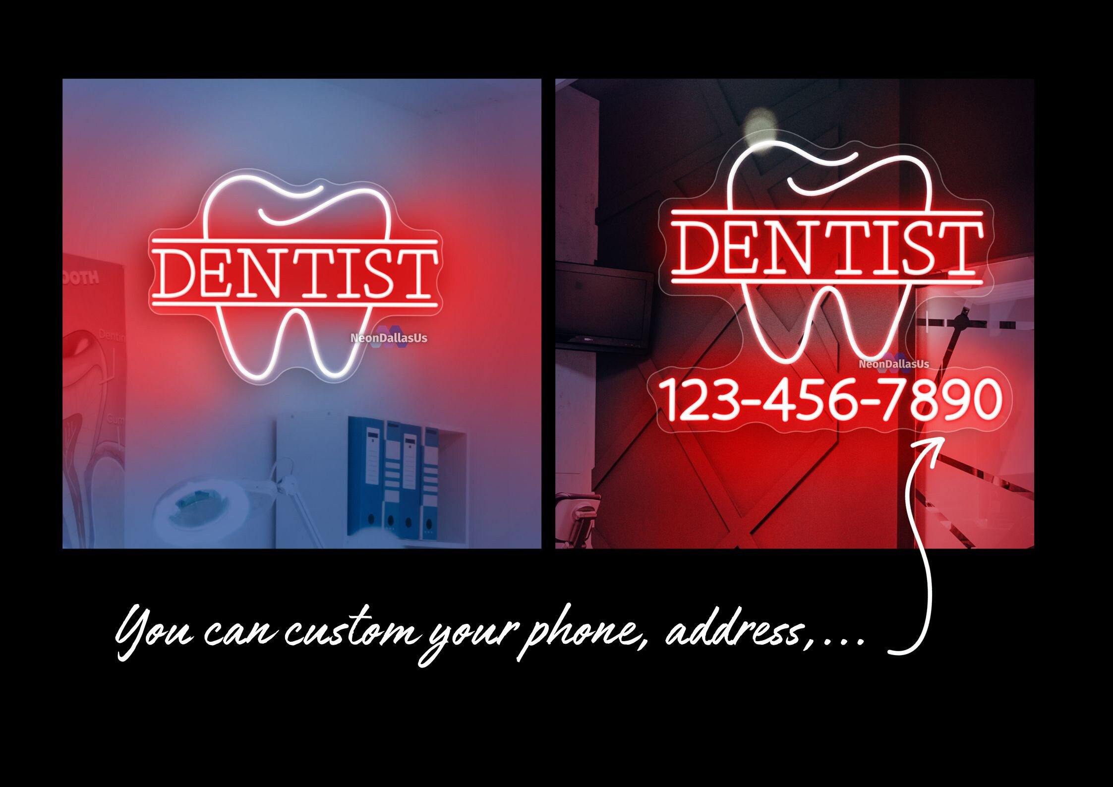 Tooth Dentist Neon Sign Tooth Neon Lights Tooth Led Sign Custom Dental ...